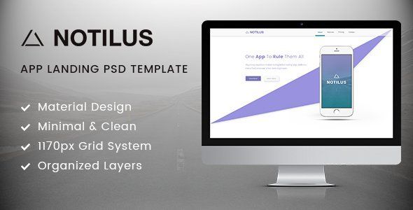 Notilus - Material App Landing PSD Template - code.market