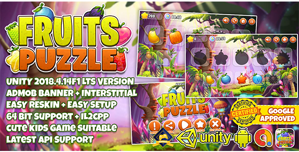 FRUITS PUZZLE FOR KIDS UNITY3D + ADMOB + EASY RESKIN + 64 BIT SUPPORT - code.market