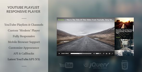 Modern HTML5 Responsive Youtube Playlist Player - code.market