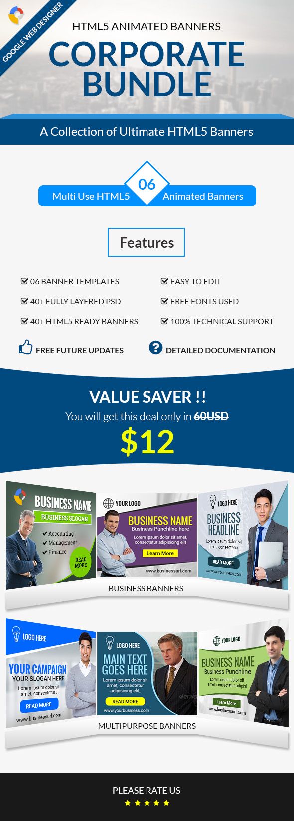 Corporate Bundle - 6 in 1 HTML5 Ad Banner Templates - code.market