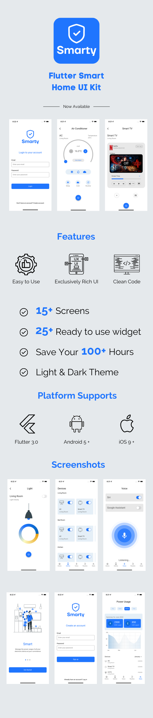 Smarty: Flutter 3.0 Smart Home App UI Kit - code.market
