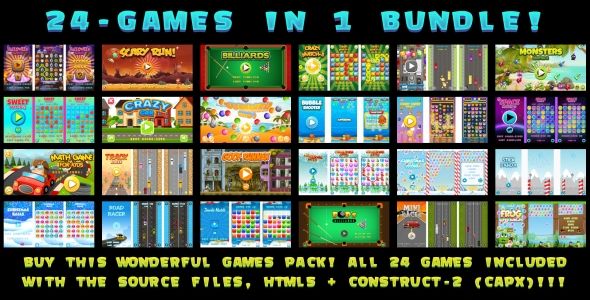 24-GAMES IN 1 BUNDLE! (Construct 3 | Construct 2 | Capx) - code.market