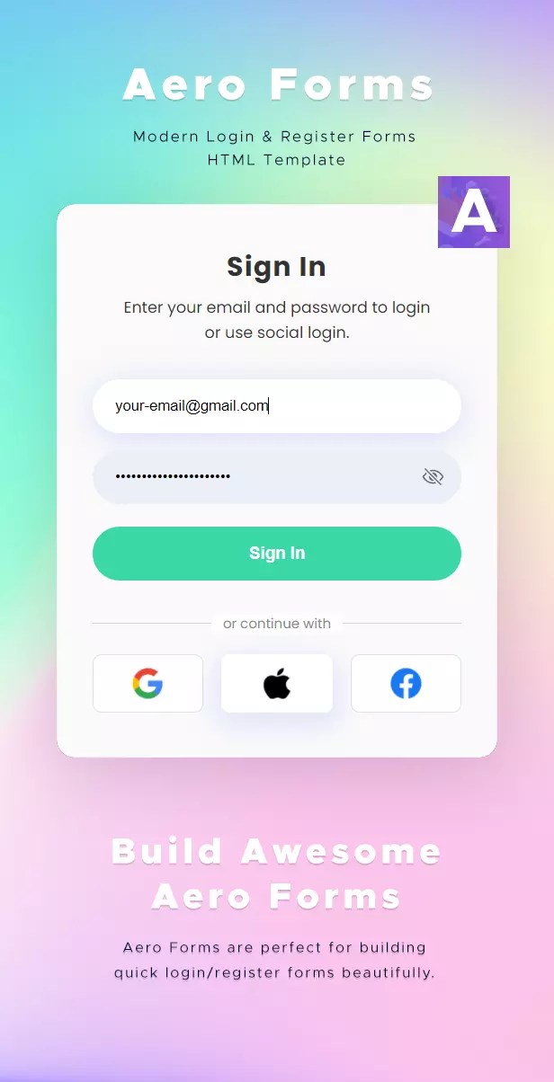 Aero Forms - Modern Login & Register Forms HTML Template - code.market