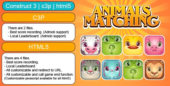 Animals Matching Game (Construct 3 | C3P | HTML5) - code.market