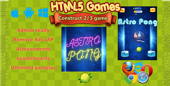 Astro Pong HTML5 (Construct 2, Construct3 ) capx, Full game - code.market