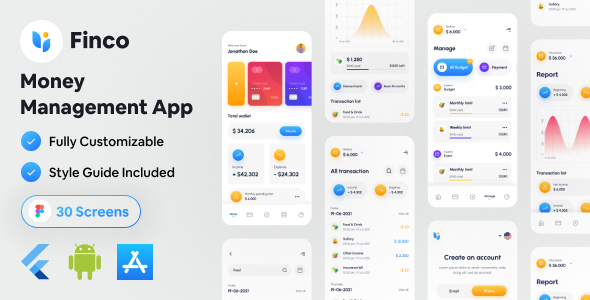 Finco – Flutter Money Management App UI Kit - code.market