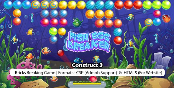 Fish Egg Breaker Game (Construct 3 | C3P | HTML5) Bricks Breaker Game - code.market