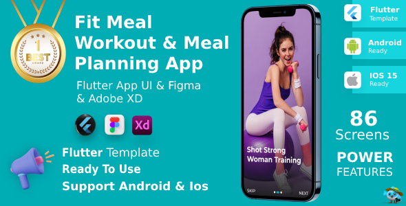 FitMeal ANDROID + IOS + FIGMA + XD | UI Kit | Flutter - code.market