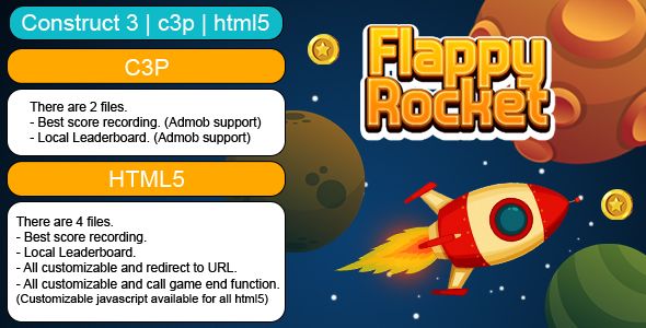 Flappy Rocket Game (Construct 3 | C3P | HTML5) - code.market