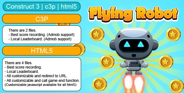 Flying Robot Game (Construct 3 | C3P | HTML5) - code.market
