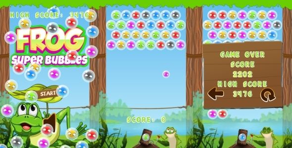 Frog Super Bubbles - HTML5 Game + Mobile (Construct 3 - code.market
