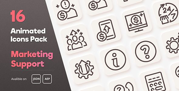 Marketing Support Animated Icons Pack - Lottie Json Animation SVG ...