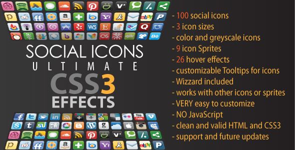 Social Icons - Ultimate CSS3 Effects - code.market