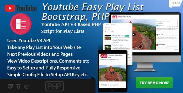 Youtube Easy Play List Bootstrap Based Php Script Codemarket