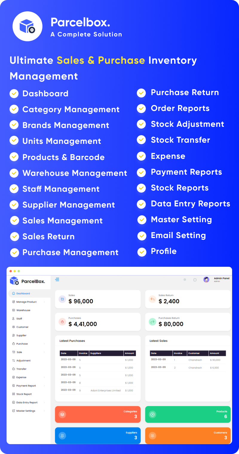 ParcelBox : Sales, Stocks & Purchase Billing with - code.market