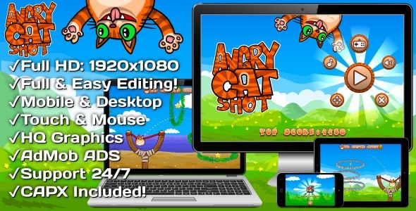 Angry Cat Shot - HTML5 Game 30 Levels + Mobile - code.market
