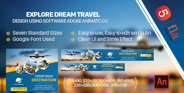 Explore Dream Travel Banner Ad HTML5 (Animate CC) - code.market
