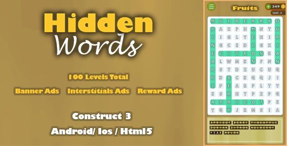 Hidden Words - HTML5 Game (Construct 3) - code.market