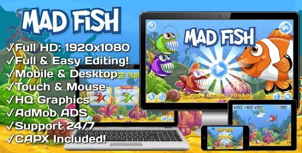 Mad Fish - HTML5 Game, Mobile Version + AdMob!!! - code.market