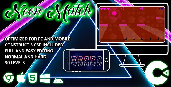 Neon Match Construct 3 HTML 5 Game - code.market