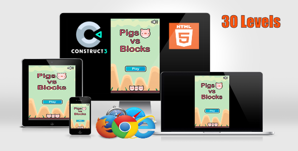 Pigs VS Blocks - HTML5 Game + Assets (With Construct 3 - code.market
