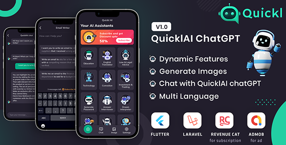 QUICKL - ChatGPT Flutter Full Application With ADMOB | - code.market