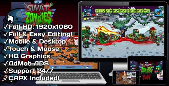 SWAT VS ZOMBIES - HTML5 Game 5 Levels + Mobile - code.market
