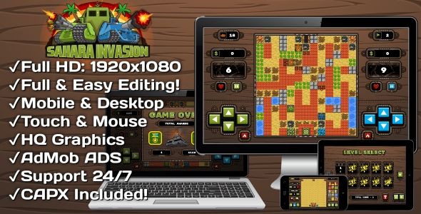 Sahara Invasion - HTML5 Game 120+ Levels & Constructor - code.market