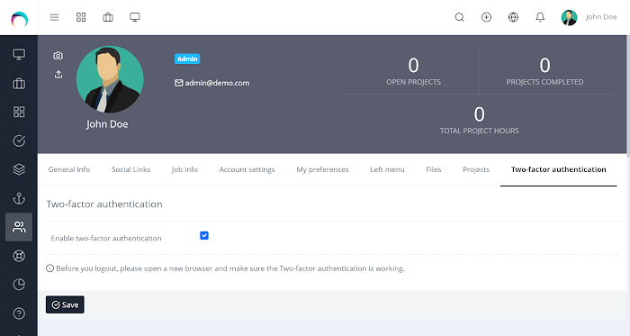 Two-factor Authentication for RISE CRM - code.market