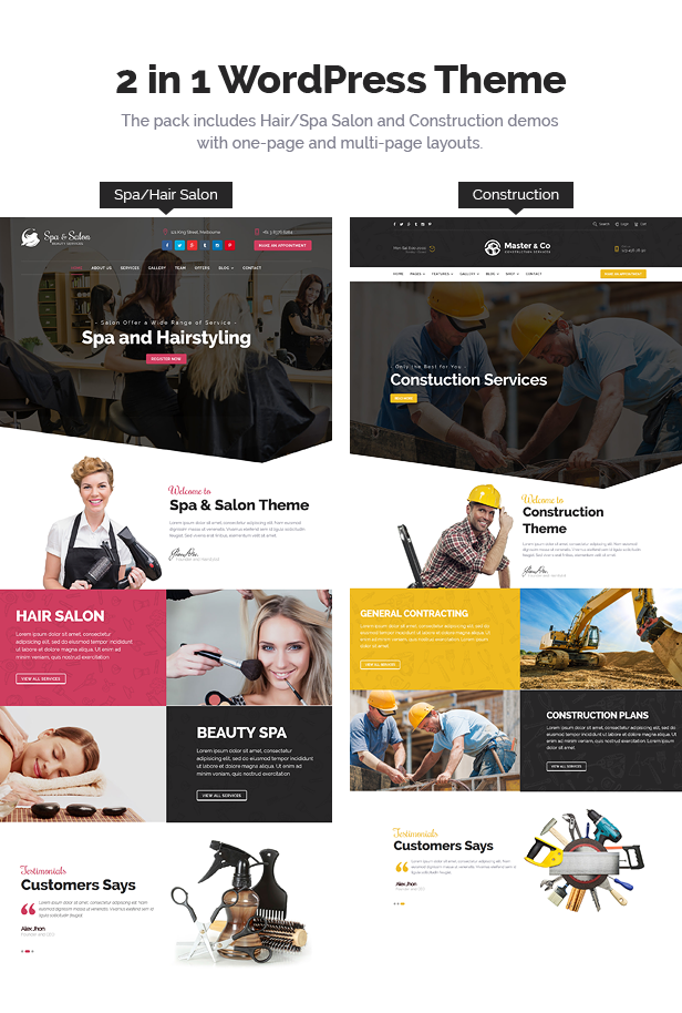 Beauty Salon & Construction Services WordPress Theme - code.market