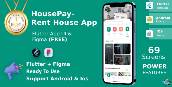 Rent Home App | UI Kit | Flutter | Figma FREE | Life - code.market