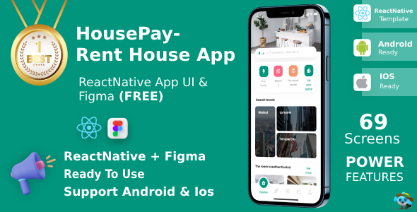 Rent Home App | UI Kit | React Native | Figma FREE | - code.market