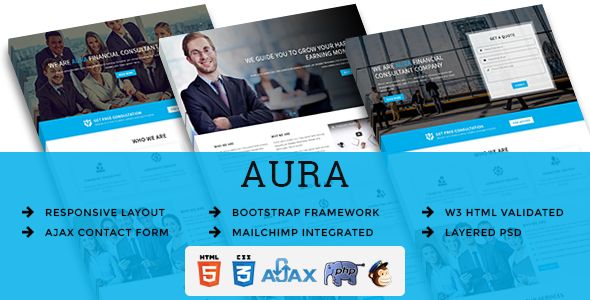 AURA - Multipurpose Responsive HTML Landing Pages - code.market