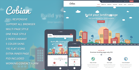 Cobian flat bootstrap landing page Bootstrap Marketing Landing - code.market