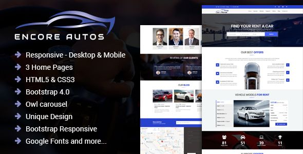 Encore Autos - One Page Car Rental HTML Template - code.market