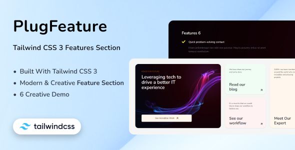 PlugFeature - Tailwind CSS 3 Features Section Template - code.market
