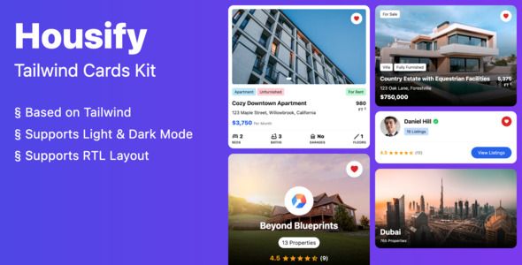 Housify - Tailwind Cards Kit - code.market