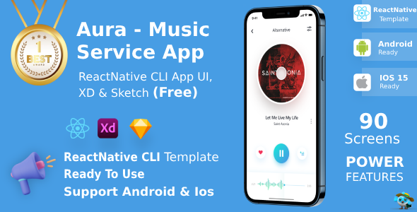 Music Service App | UI Kit | ReactNative CLI | XD, - code.market