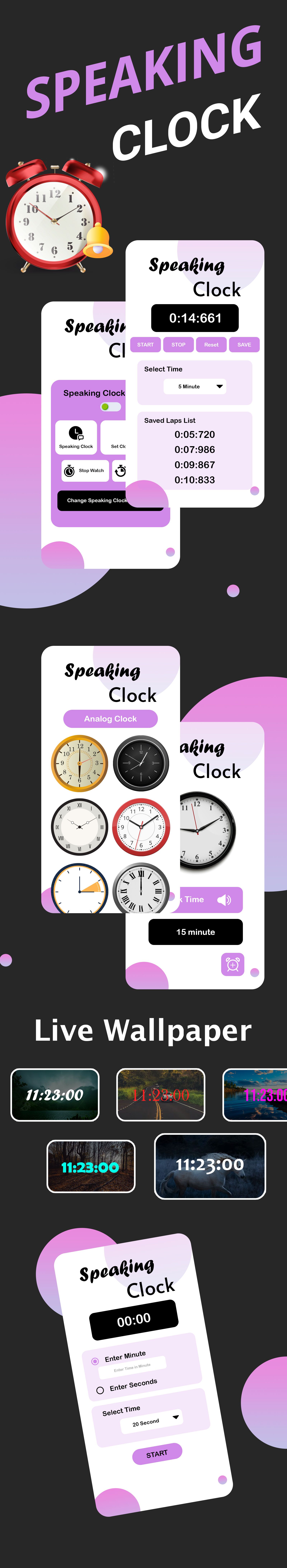 Speaking Clock - Live Wallpaper - Digital And Analog - code.market