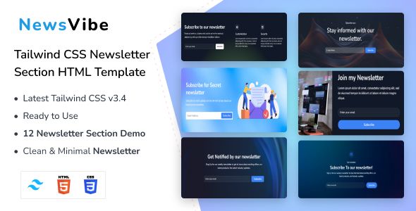 NewsVibe - Newsletter Section Tailwind CSS 3 HTML Template - code.market