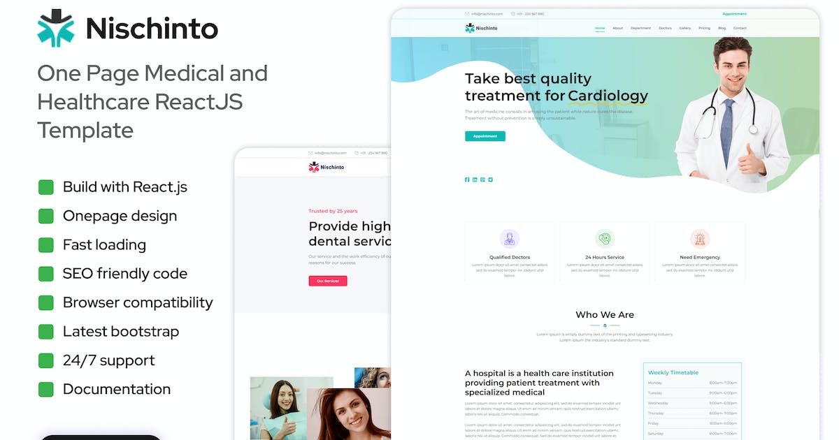 Nischinto - Medical & Healthcare ReactJS Template - code.market