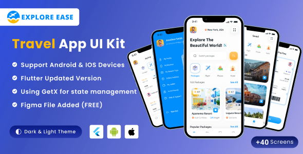 Explore Ease – Flutter Travel App Template | UI Kit | Figma FREE - code ...