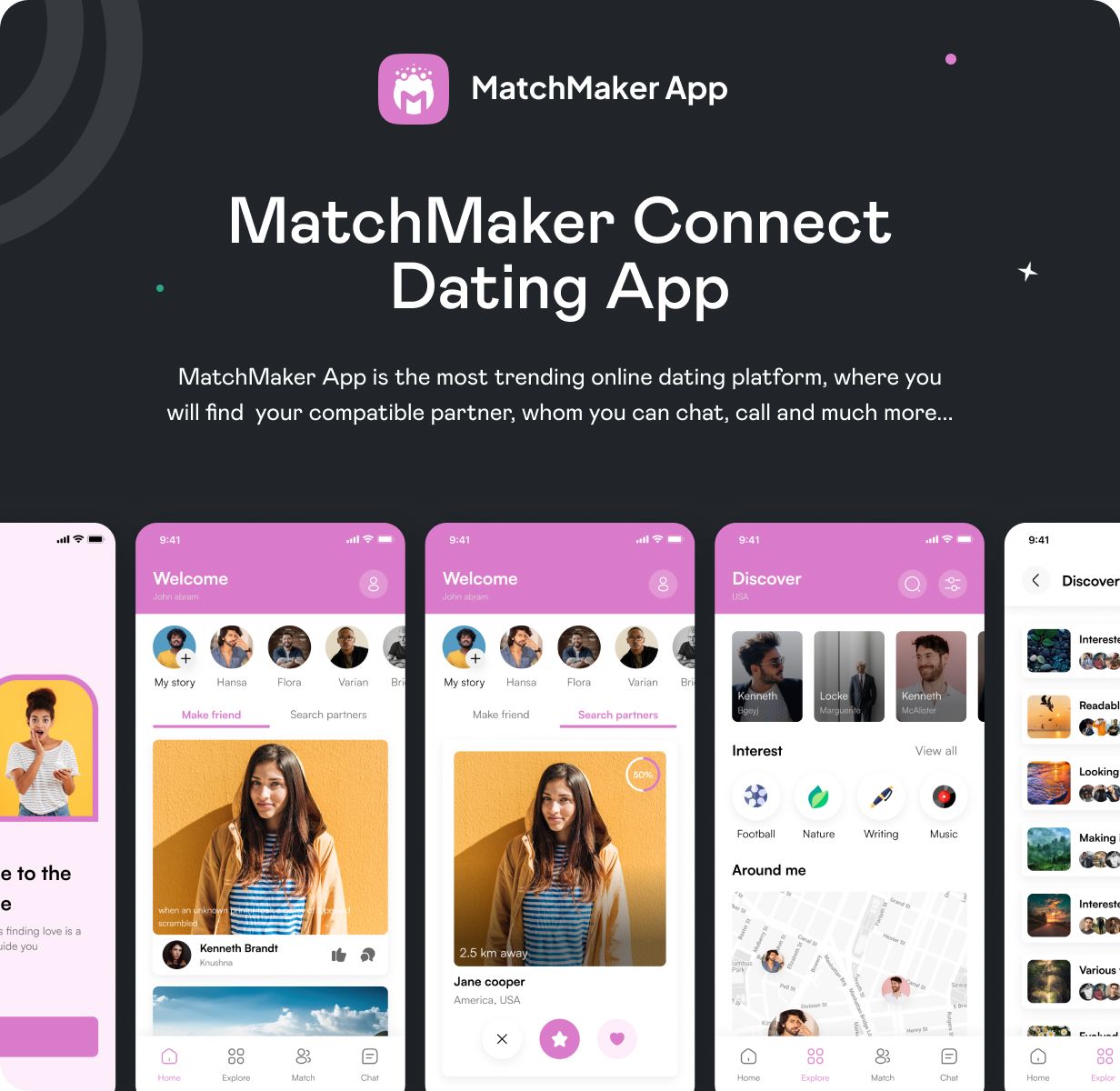 MatchMaker UI Template | Connect Dating App in Flutter - code.market