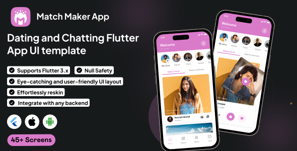 MatchMaker UI Template | Connect Dating App in Flutter - code.market