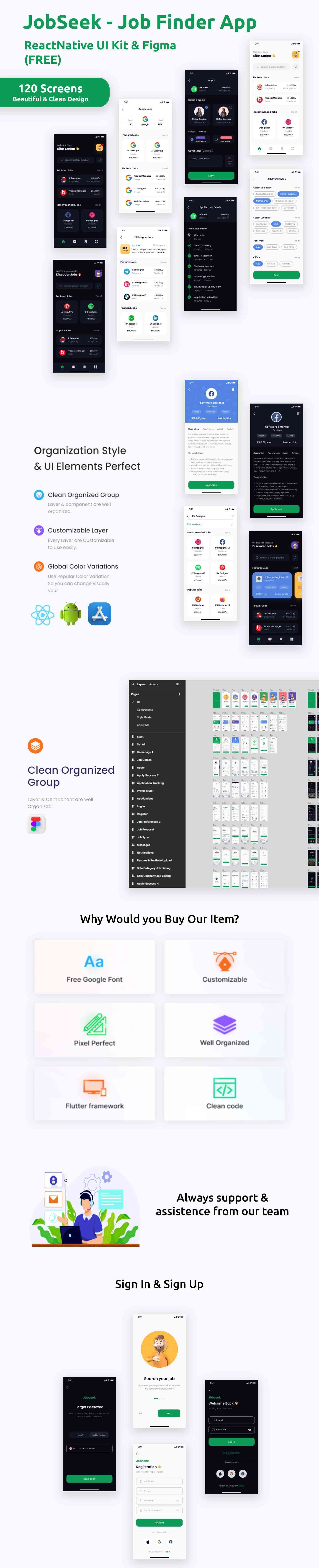 Online Job Finder App | UI Kit | Reactnative | Figma FREE | JobSeek - code.market
