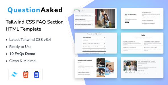 QuestionAsked - Tailwind CSS FAQ Section HTML Template - code.market QuestionAsked - Tailwind CSS FAQ Section HTML Template - code.market