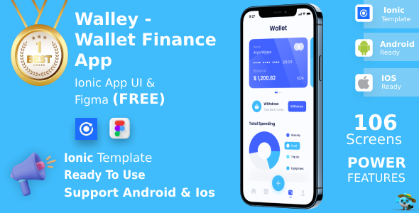 Wallet Finance App | UI Kit | Ionic | Figma FREE | Walley - code.market