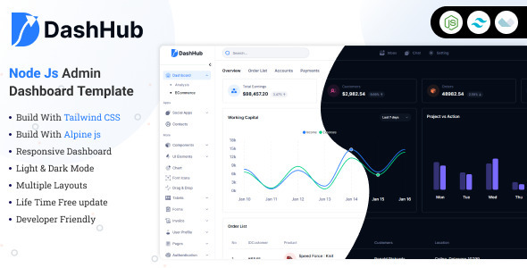 DashHub – NodeJs & Tailwind CSS Admin & Dashboard Template - code.market DashHub – NodeJs & Tailwind CSS Admin & Dashboard Template - code.market