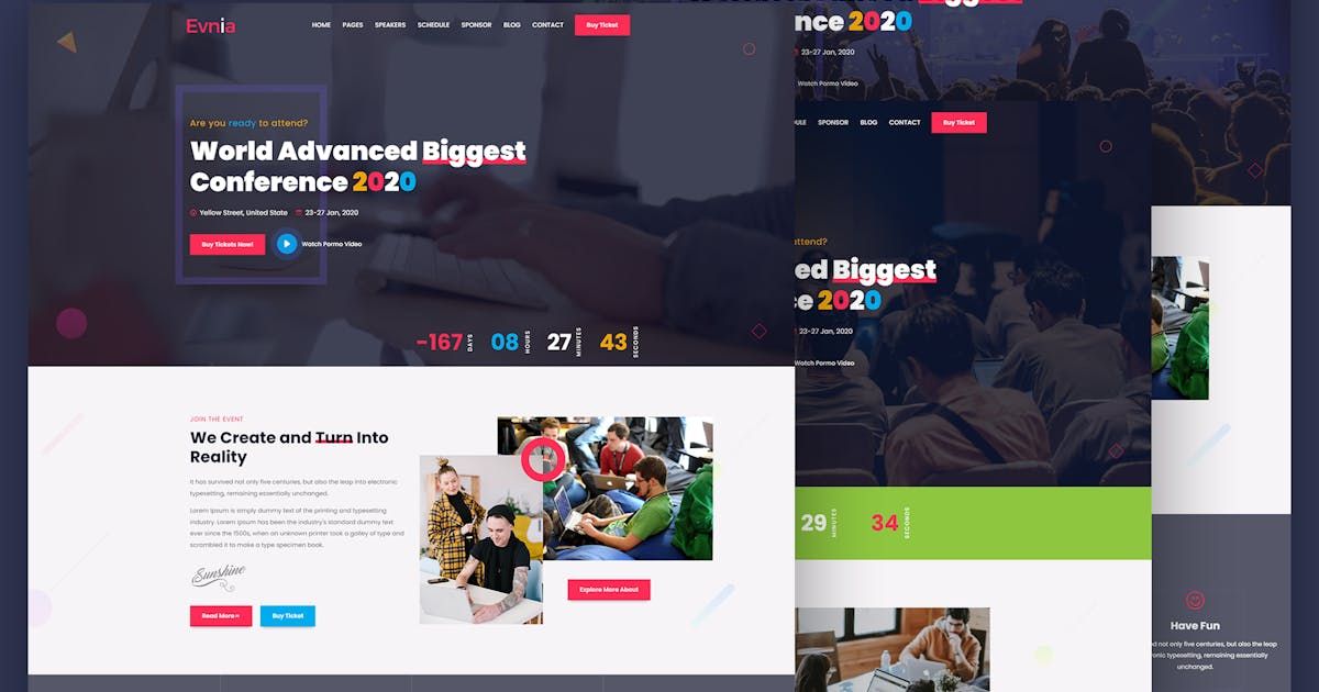 Evnia - React Event Conference & Meetup Template - code.market