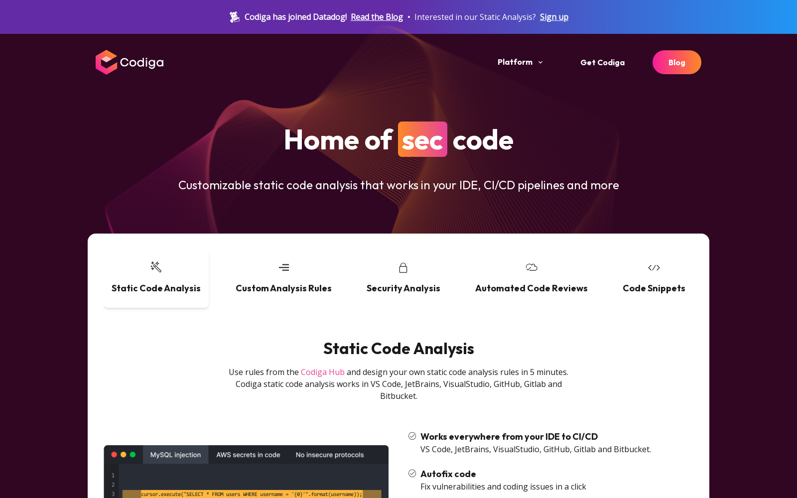 Codiga: Analyze and Fix your Code! - code.market